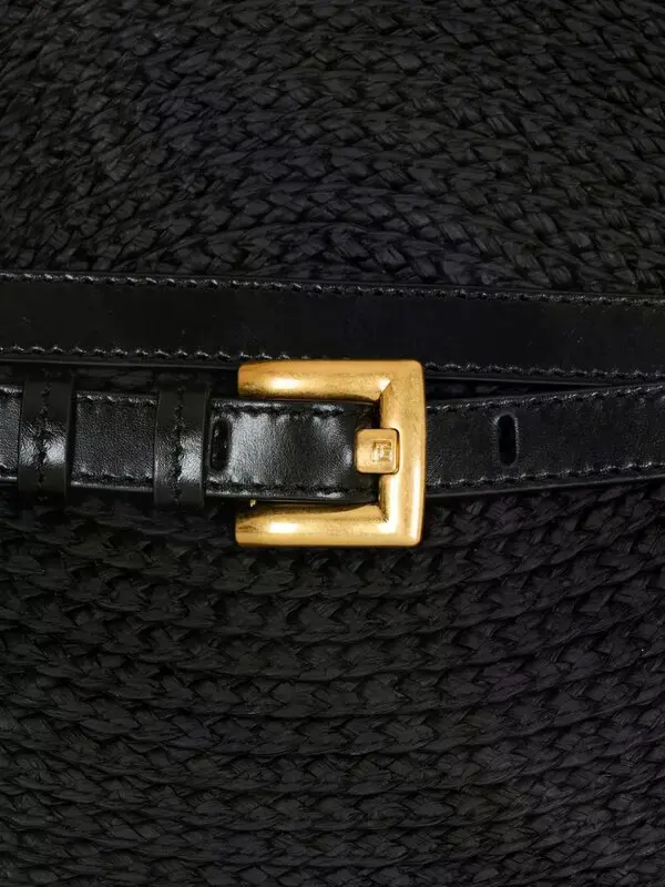 Balmain Medium Shuffle Raffia Belted Tote - Black