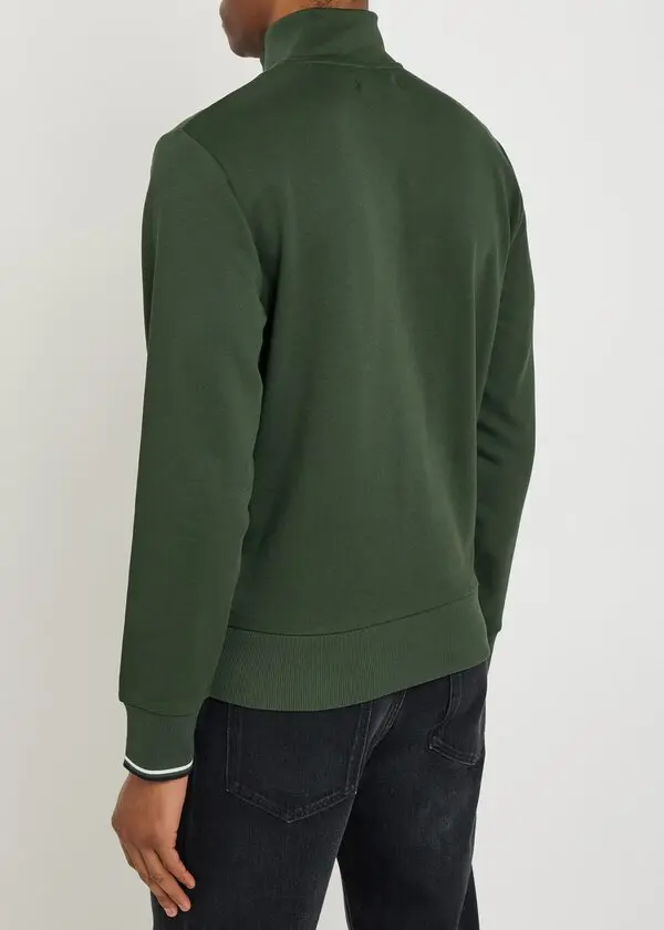 Fred Perry Logo-embroidered Half-zip Sweatshirt - Dark Green