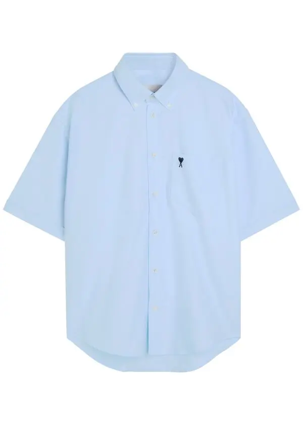 AMI Paris Logo-embroidered Cotton Gabardine Shirt
