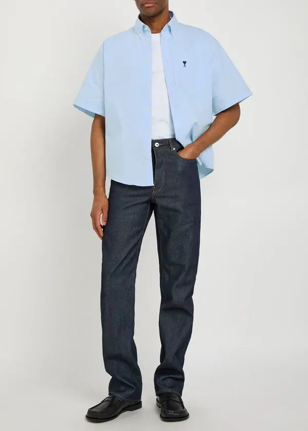 AMI Paris Logo-embroidered Cotton Gabardine Shirt
