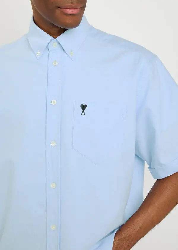 AMI Paris Logo-embroidered Cotton Gabardine Shirt