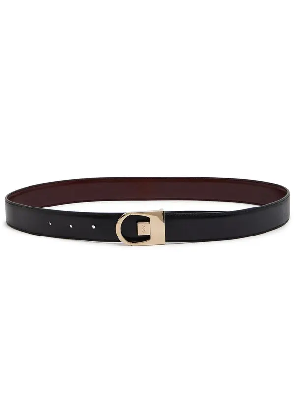 Saint Laurent Reversible Leather Belt With Logo - Black