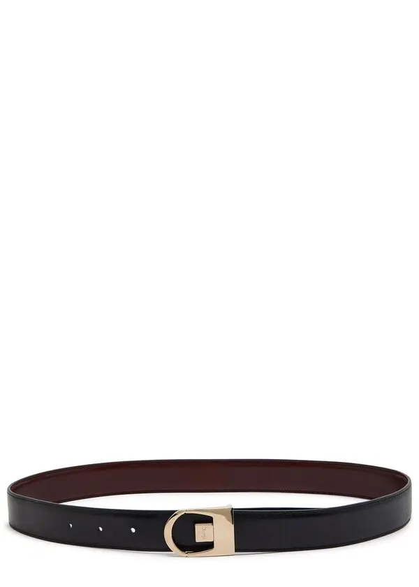 Saint Laurent Reversible Leather Belt With Logo - Black