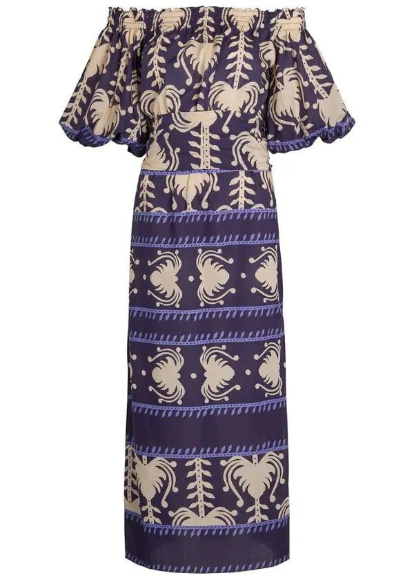 Johanna Ortiz Patterned Cotton-poplin Midi Dress - Beige