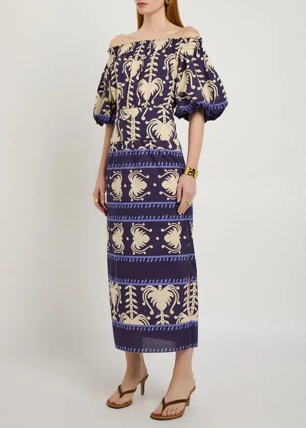 Johanna Ortiz Patterned Cotton-poplin Midi Dress - Beige