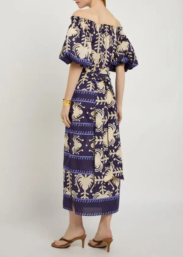 Johanna Ortiz Patterned Cotton-poplin Midi Dress - Beige