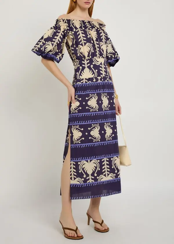 Johanna Ortiz Patterned Cotton-poplin Midi Dress - Beige