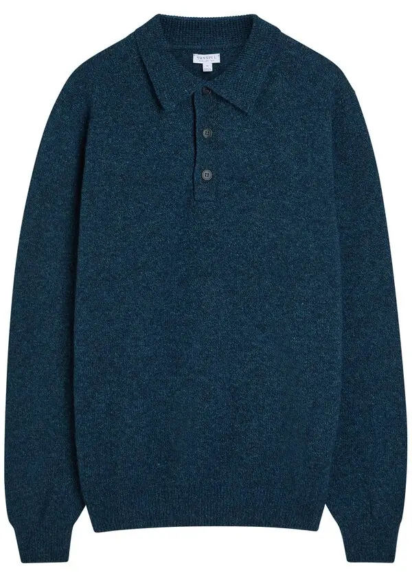 Sunspel Melangé Wool Polo Jumper