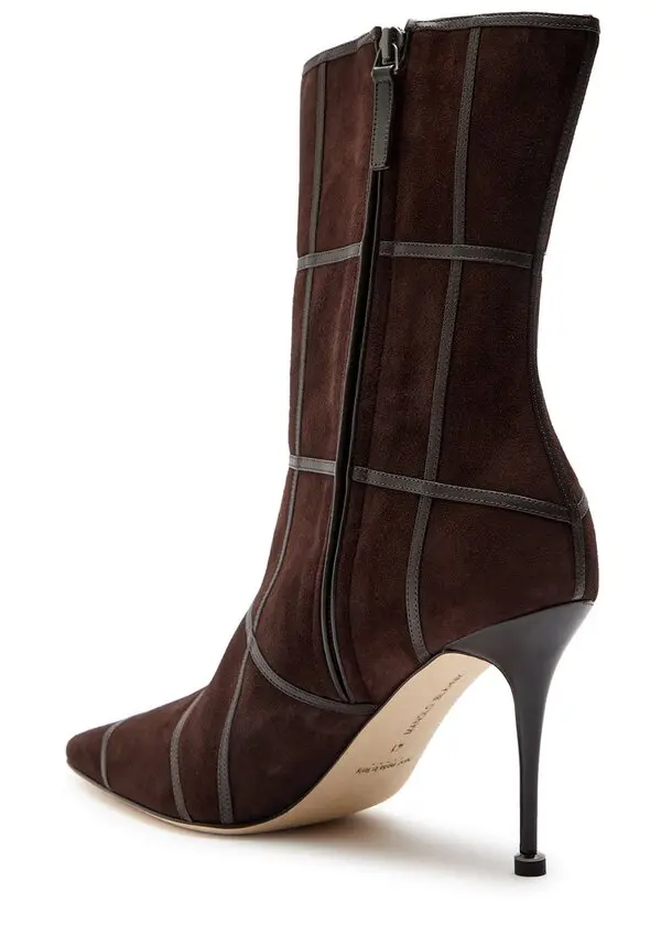 Manolo Blahnik Trulonapla 90 Panelled Suede Mid-calf Boots