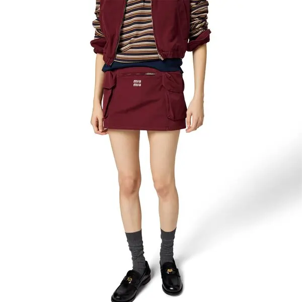 Miu Miu Washed Poplin Miniskirt - Amaranth Red