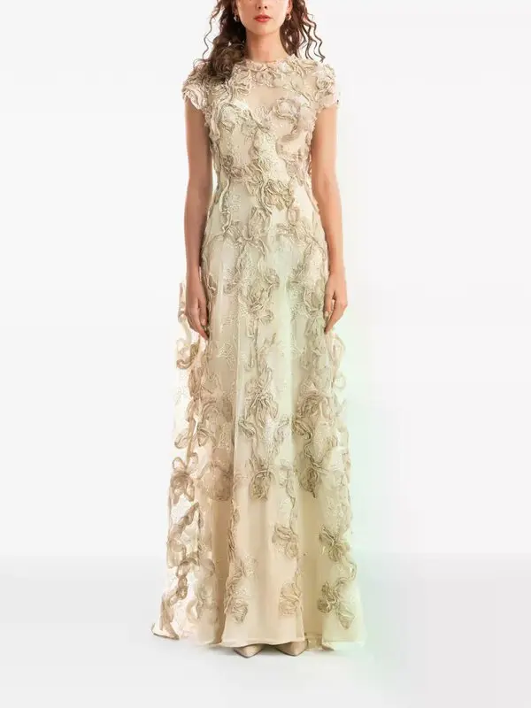 GEMY MAALOUF 3d Floral Embroidered Gown - Neutrals