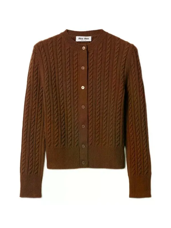 Miu Miu Cable-knit Cashmere Cardigan - Brown