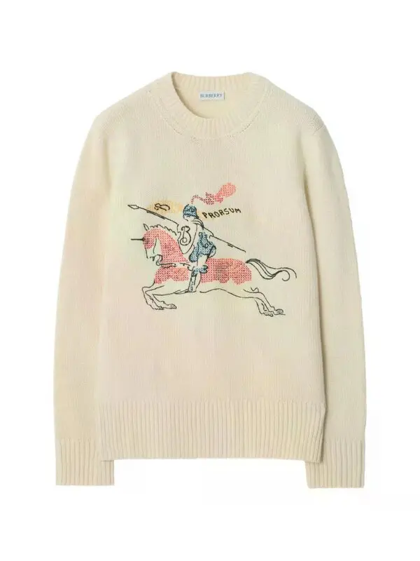 Burberry Equestrian Knight Design Motif Cross-stitch Sweater - Neutrals