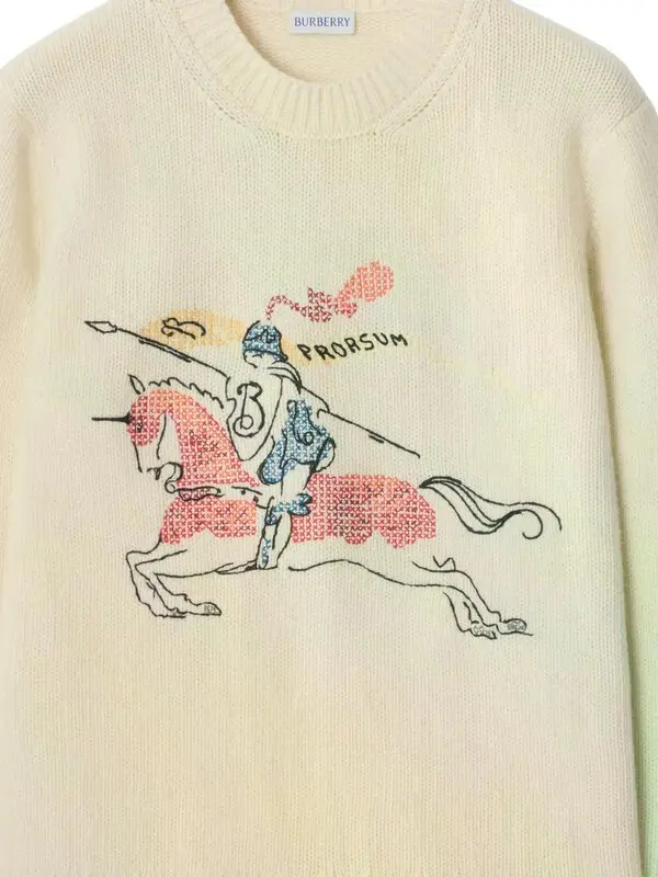 Burberry Equestrian Knight Design Motif Cross-stitch Sweater - Neutrals