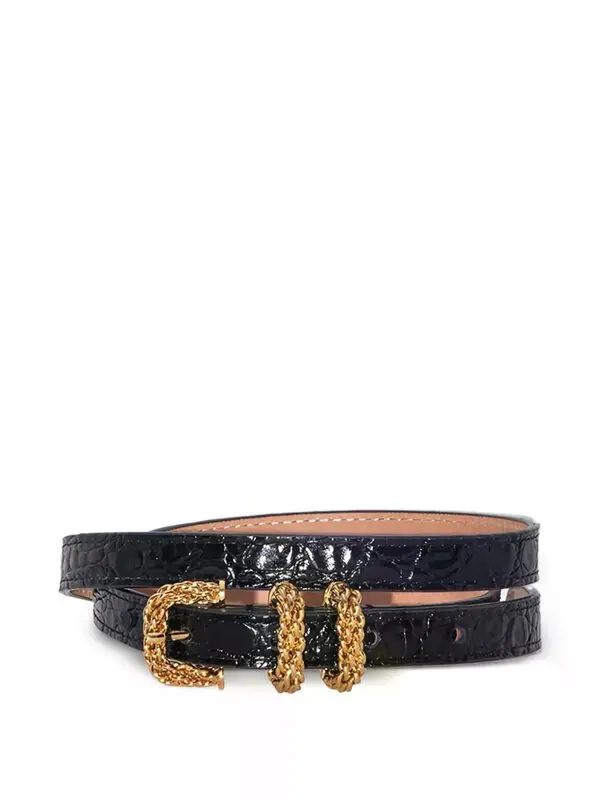 By Far Embossed Gold-tone Buckle Belt - Black