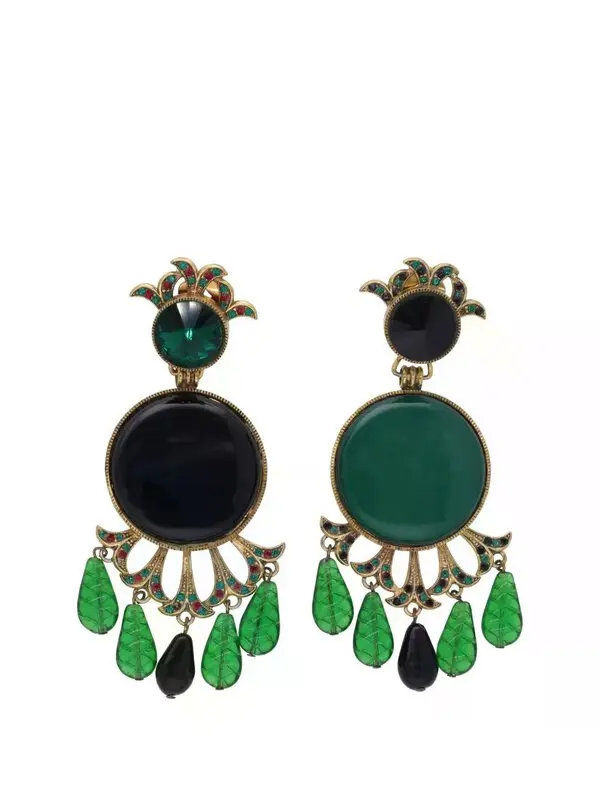 Vintage Gemstone Drop Earrings - Gold