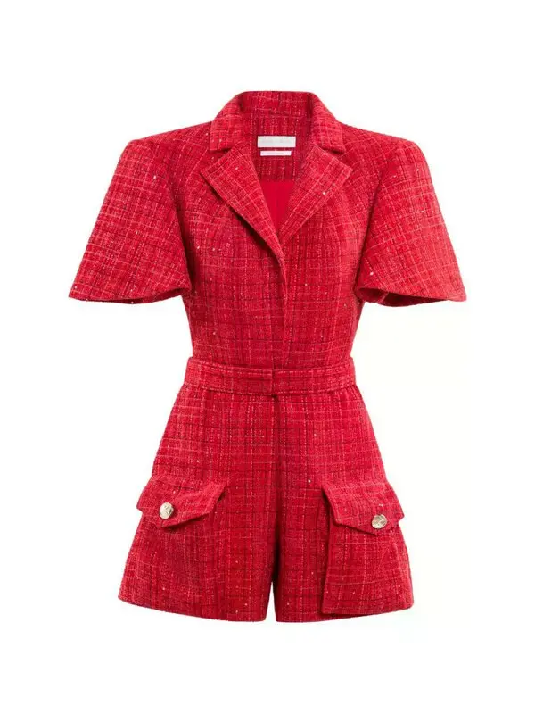 SAIID KOBEISY Tweed Belted Jumpsuit - Red
