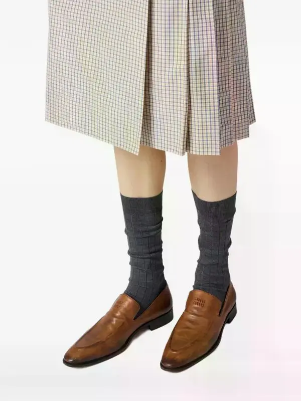 Miu Miu Technical Fabric Plaid Wrap Skirt With Embroidered Logo - Neutrals