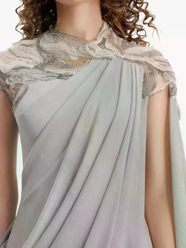 GEMY MAALOUF Embroidered Draped Dress - Grey