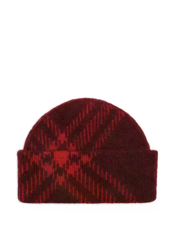 Burberry Check Beanie Hat - Red