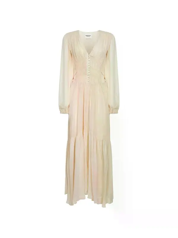 MARANT ETOILE Pleated V-neck Maxi Dress - Neutrals