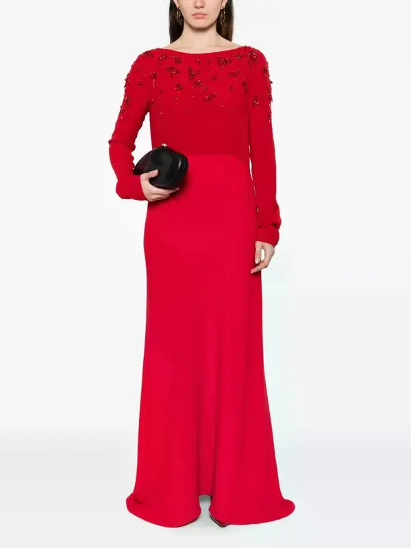 Alberta Ferretti Embellished Long-sleeve Maxi Dress