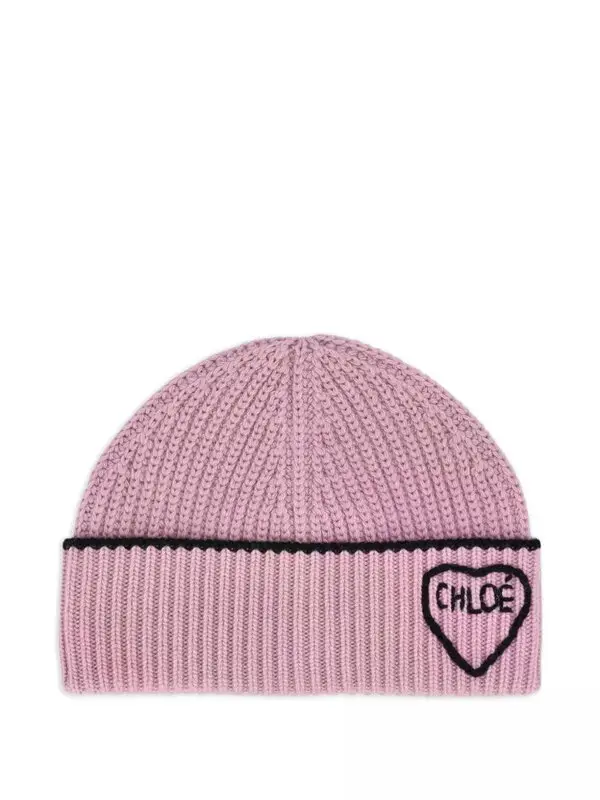 Chloé Encoeur Ribbed Beanie Hat - Pink