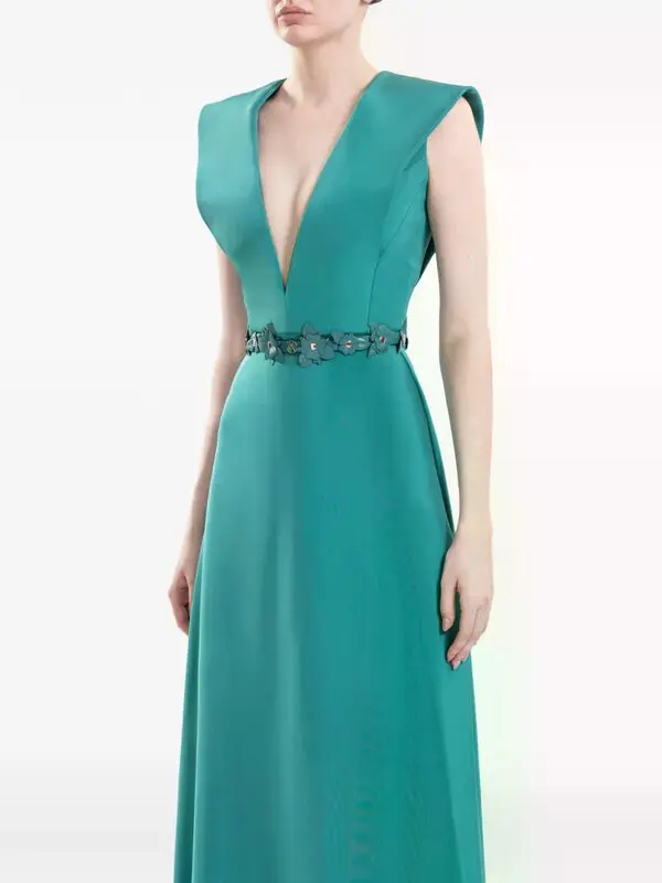 SAIID KOBEISY V-neck Sleeveless Maxi Dress With Floral Belt