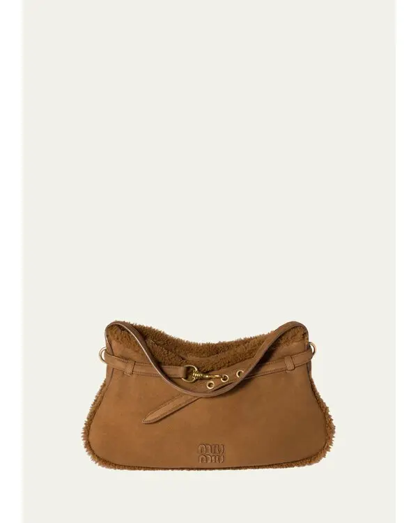 Miu Miu Aventure Belted Shearling & Suede Shoulder Bag