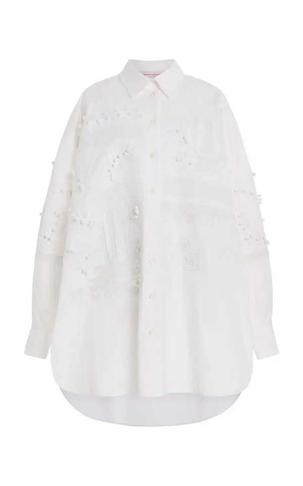Carolina Herrera Embroidered Stretch-cotton Button-down Top