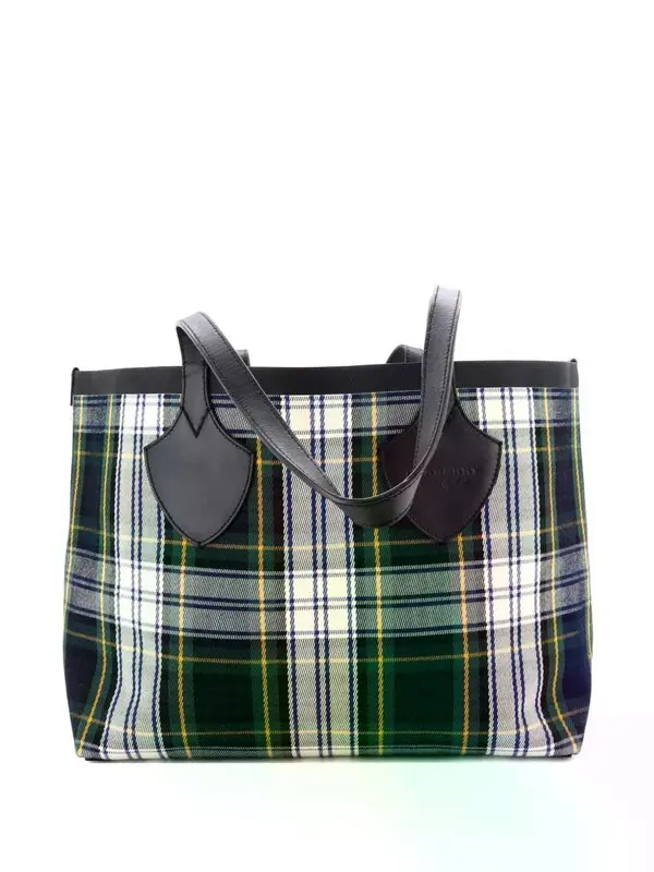 Burberry Reversible Giant Vintage Check Canvas Medium Tote Bag - Green