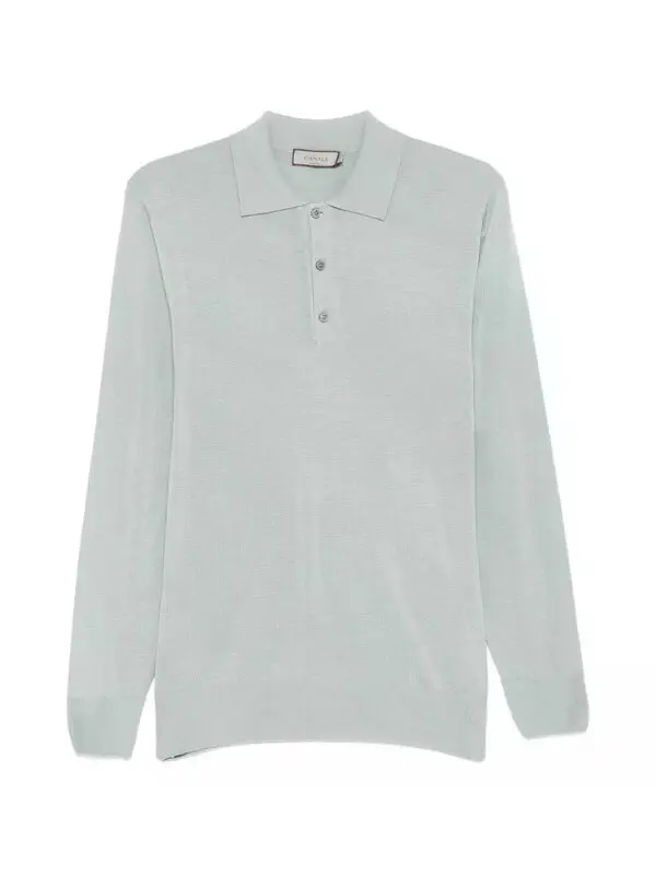 Canali Button-up Ribbed-knit Polo Shirt - Blue