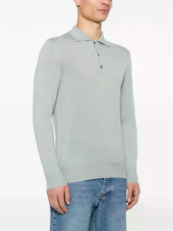 Canali Button-up Ribbed-knit Polo Shirt - Blue