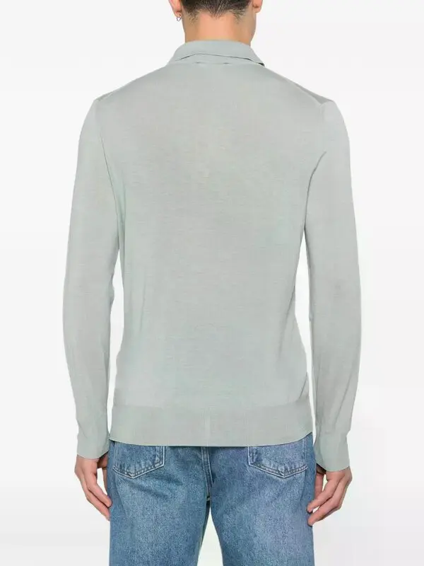 Canali Button-up Ribbed-knit Polo Shirt - Blue