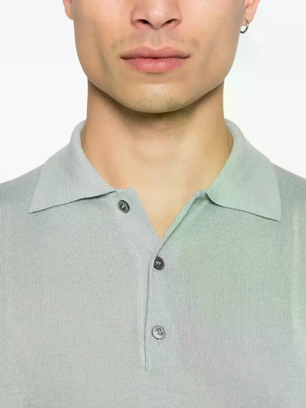 Canali Button-up Ribbed-knit Polo Shirt - Blue