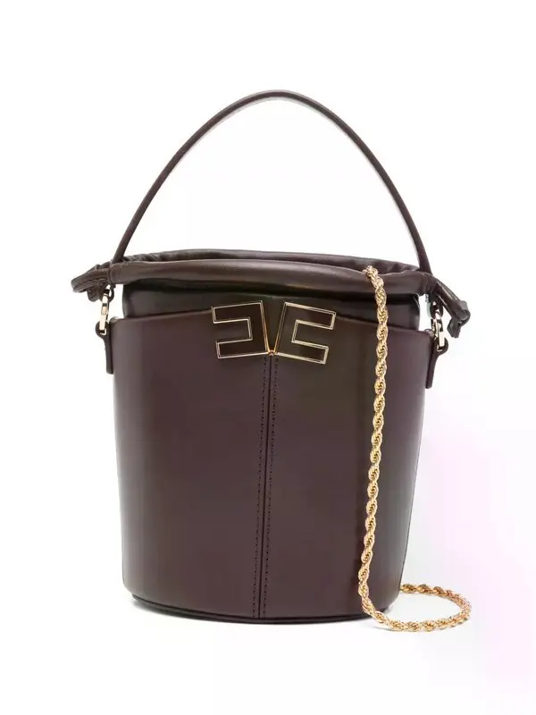 Elisabetta Franchi Logo Chain Bucket Bag - Brown