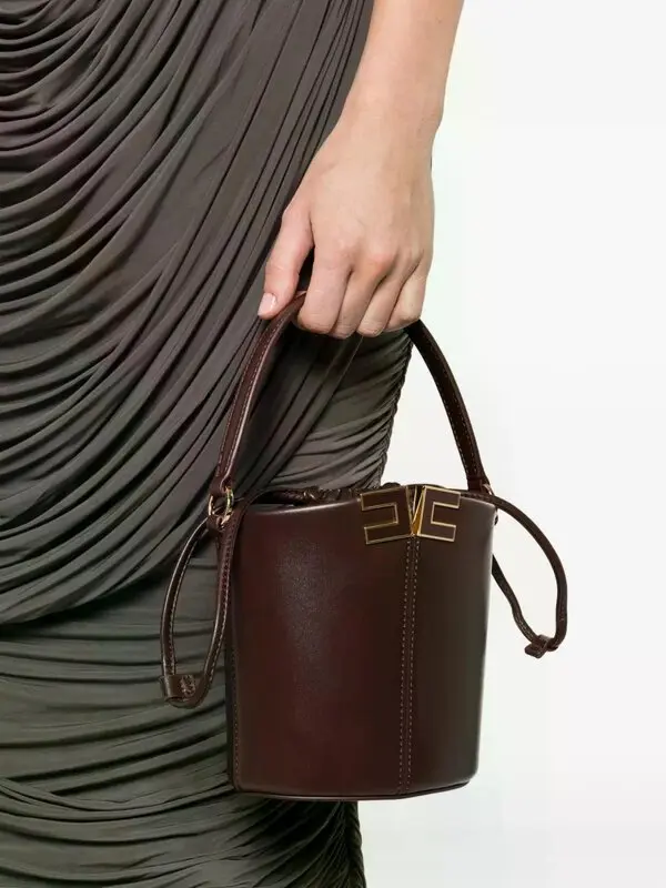 Elisabetta Franchi Logo Chain Bucket Bag - Brown