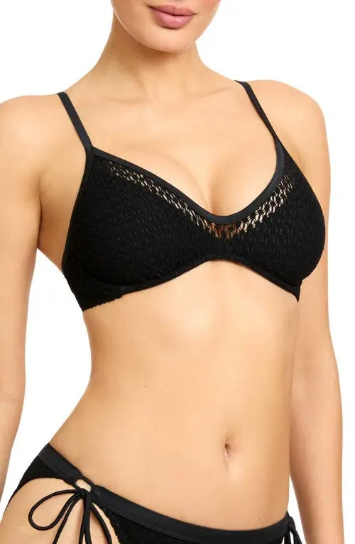 Robin Piccone Open Stitch Triangle Bikini Top - Black