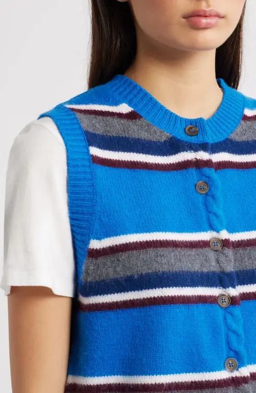 DAMSON MADDER Sofie Stripe Merino Wool Button-up Vest - Blue