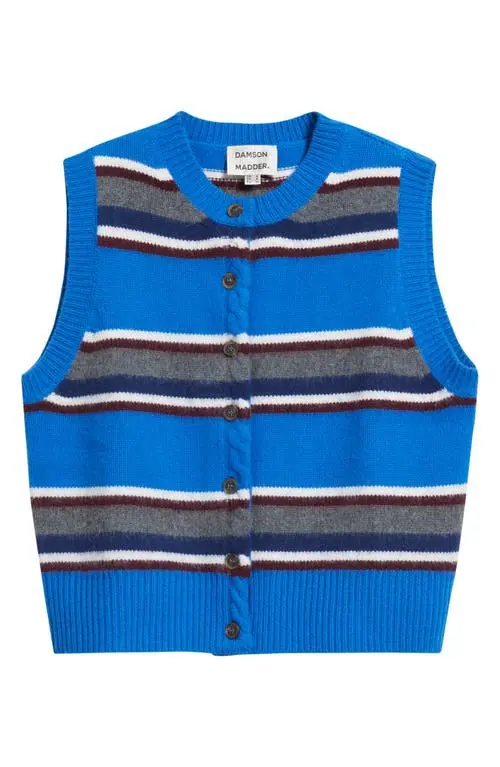 DAMSON MADDER Sofie Stripe Merino Wool Button-up Vest - Blue
