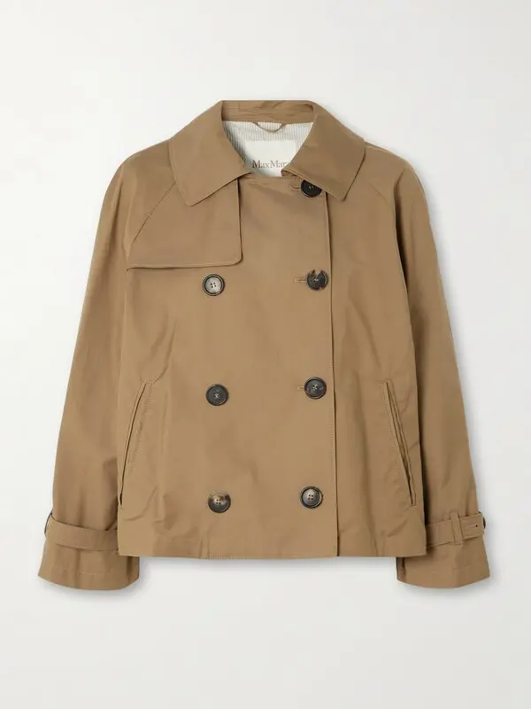 Max Mara Tesoro Cropped Double-breasted Cotton-blend Gabardine Trench Coat - Brown