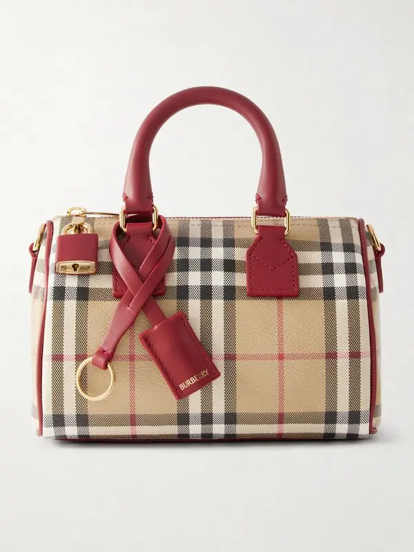 Burberry Leather-trimmed Checked Tote - Red
