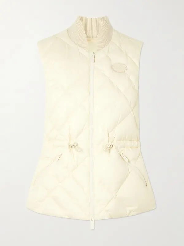 Burberry Appliquéd Leather-trimmed Padded Quilted Shell Down Vest - Neutrals