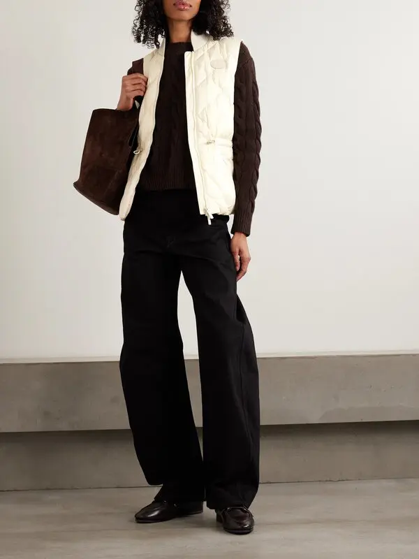 Burberry Appliquéd Leather-trimmed Padded Quilted Shell Down Vest - Neutrals