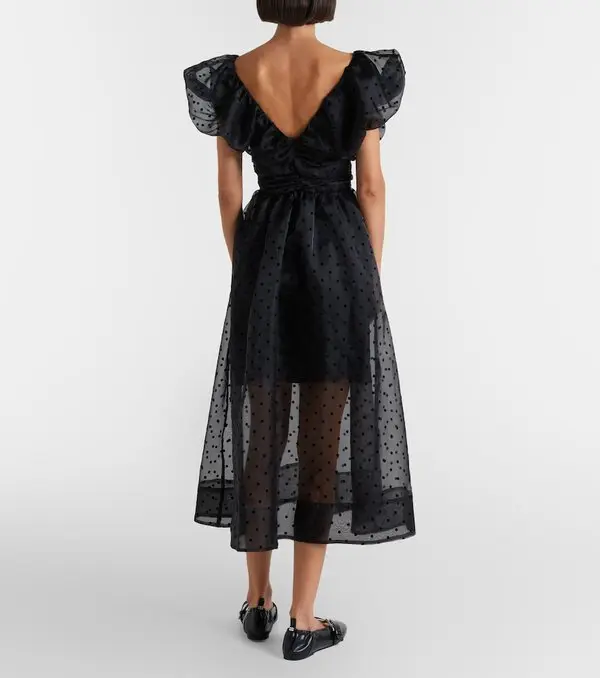 GANNI Polka-dot Organza Midi Dress