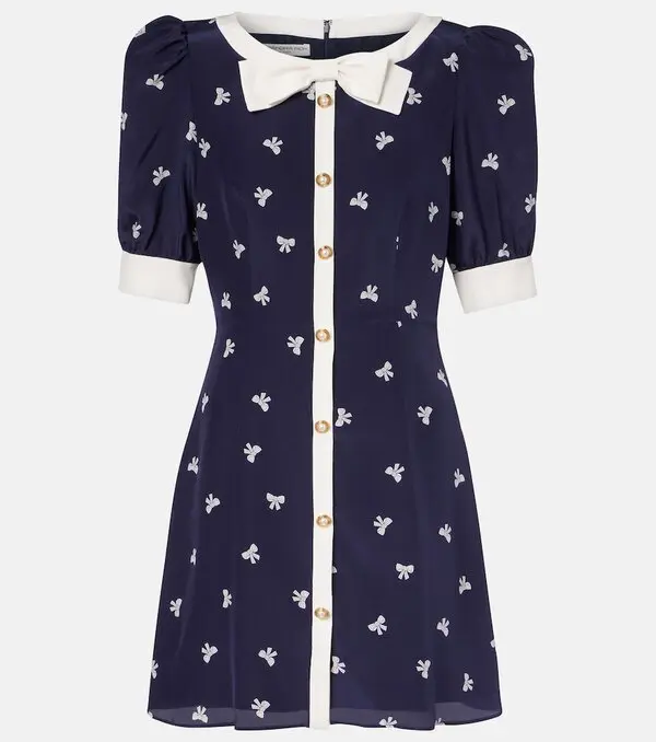 Alessandra Rich Bow-detail Polka-dot Silk Minidress - Blue