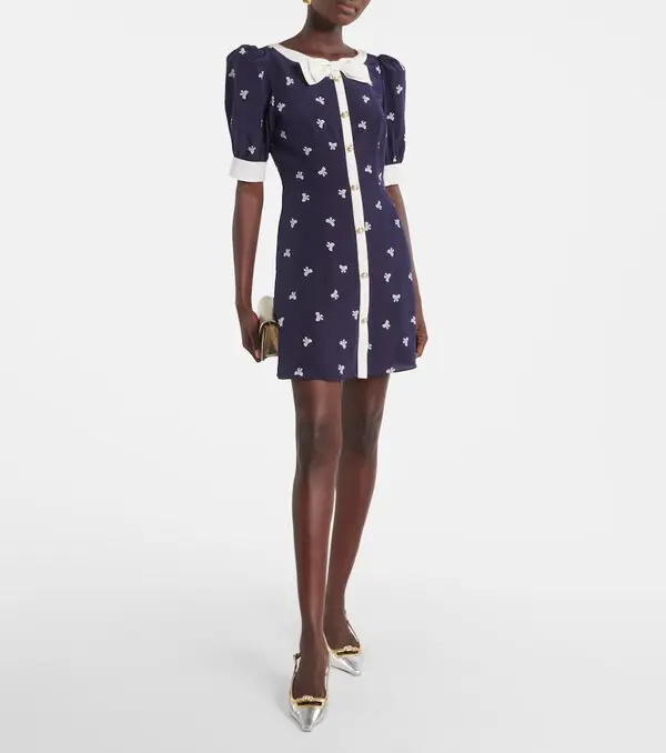 Alessandra Rich Bow-detail Polka-dot Silk Minidress - Blue