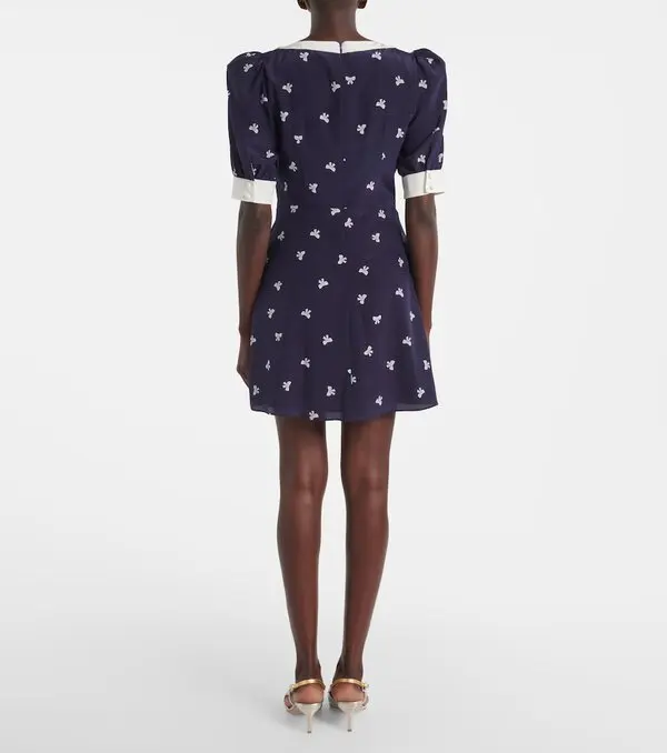 Alessandra Rich Bow-detail Polka-dot Silk Minidress - Blue