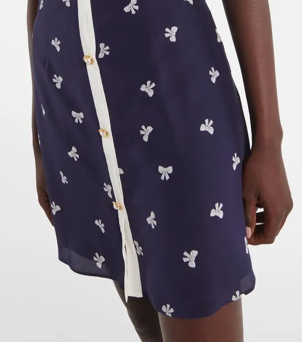 Alessandra Rich Bow-detail Polka-dot Silk Minidress - Blue