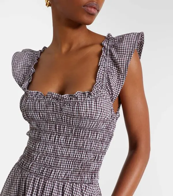 Faithfull The Brand Eudora Gingham Cotton-blend Maxi Dress - Brown |  Editorialist